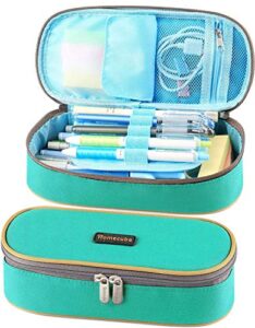 homecube pencil case big capacity pencil bag makeup pouch durable students stationery with double zipper pen holder for school/office, green