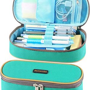 Homecube Pencil Case Big Capacity Pencil Bag Makeup Pouch Durable Students Stationery with Double Zipper Pen Holder for School/Office, Green