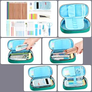 Homecube Pencil Case Big Capacity Pencil Bag Makeup Pouch Durable Students Stationery with Double Zipper Pen Holder for School/Office, Green