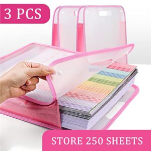 Caydo Scrapbook Paper Storage Organizer, Pink Expanding Paper Folio for 12 x 12 Sheets, Scrapbook Paper Storage with Transparent Portable Handle for Holding Scrapbook, Vinyl Paper, Cardstock