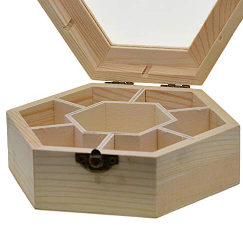 LoveinDIY Wooden Jewelry Box, Jewelry Organizer and Storage- Unfinished Wood – Hexagon Unfinished Wood with Clasp