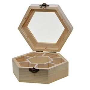 LoveinDIY Wooden Jewelry Box, Jewelry Organizer and Storage- Unfinished Wood – Hexagon Unfinished Wood with Clasp