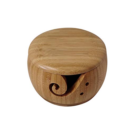 FNTMNO Bamboo Yarn Bowl with Removable Lid -Wooden Yarn Bowl on All Occasions for Moms and Grandmothers-5.91x3.15inch