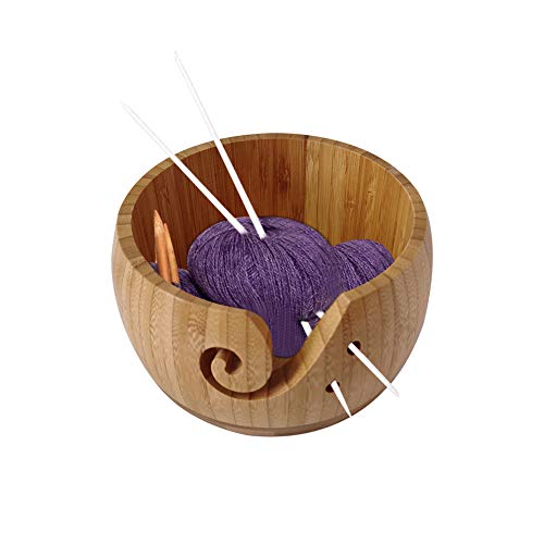 FNTMNO Bamboo Yarn Bowl with Removable Lid -Wooden Yarn Bowl on All Occasions for Moms and Grandmothers-5.91x3.15inch