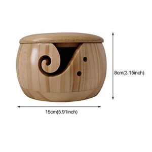 FNTMNO Bamboo Yarn Bowl with Removable Lid -Wooden Yarn Bowl on All Occasions for Moms and Grandmothers-5.91x3.15inch