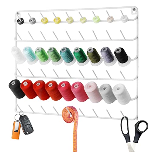 Thread Holder Organizer Wall 54-Spool Sewing Thread Rack 4 Pack Embroidery Spool Holder Organizer Wall Mounted with Hanging Tools White