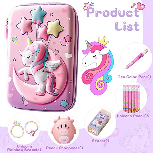 JYPLKCMT Unicorn Pencil Case For Girls Boys,Kids Cute Pencil Case Pink Pencil Pouch,3D EVA Large Capacity Pen Holder Cute Pencil Bag For Kids Boys School Portable Pencil Bag Gift.