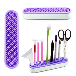 multi-purpose desktop organizers silicone cosmetic storage box, 5d diamond painting pen holder sewing tool storage box desktop storage box for brush,art supplies, painting brush and craft(purple)