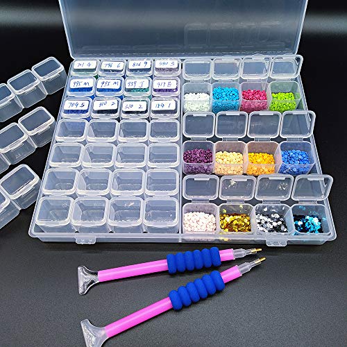 56 Grid Diamond Painting Container Box with 4pcs Label Stickers for Sewing,Organizer Nail Diamonds and Bead for DIY Art Craft