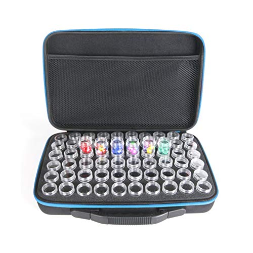 Bead Storage Case Beeding Containers Set, 60 Bottles Jars Diamond Painting Accessory Hand Bag, Zipper Design Protective Cover Toolbox, for DIY Diamond, Nail and Other Small Items(Blue)