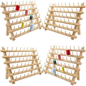 new brothread 4x60 spools wooden thread rack/thread holder organizer with hanging hooks for embroidery quilting and sewing threads