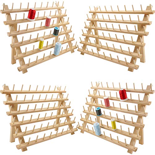 New brothread 4X60 Spools Wooden Thread Rack/Thread Holder Organizer with Hanging Hooks for Embroidery Quilting and Sewing Threads