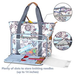 Teamoy Knitting Bag, Travel Yarn Storage Tote Organizer for Yarn, Unfinished Project, Crochet Hooks, Knitting Needles and Accessories, Lightweight, Water-Resistant, Large Capacity, Dandelion