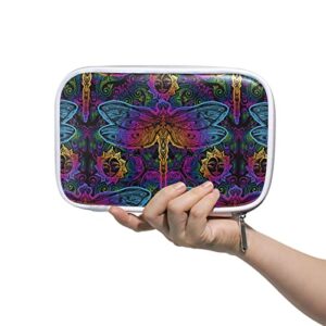 indian mandala dragonfly sun flower blue pink gradient on black pencil bag case zipper pencil holder organizer stationary pen bag cosmetic makeup bag pouch purse for school office supplies