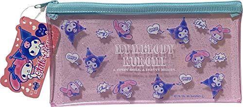 FRIEND Sanrio My Melody × Kuromi Flat Vinyl Glitter Pouch 20×10 cm Zipper Pen Accessories Case Bag (Cute)