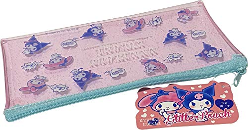 FRIEND Sanrio My Melody × Kuromi Flat Vinyl Glitter Pouch 20×10 cm Zipper Pen Accessories Case Bag (Cute)