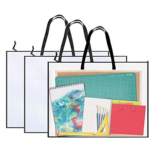 DPEI XUAN 3 Pieces Art Portfolio Bag Poster Storage Bag, with Zipper and Handle Posters Organizer Transparent White Bag for Large Posters, Poster Board, Painting, Bulletin Boards (19 x 25 inch )