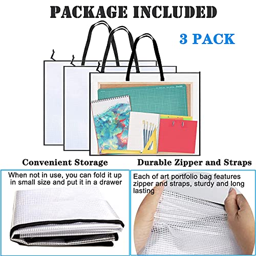 DPEI XUAN 3 Pieces Art Portfolio Bag Poster Storage Bag, with Zipper and Handle Posters Organizer Transparent White Bag for Large Posters, Poster Board, Painting, Bulletin Boards (19 x 25 inch )