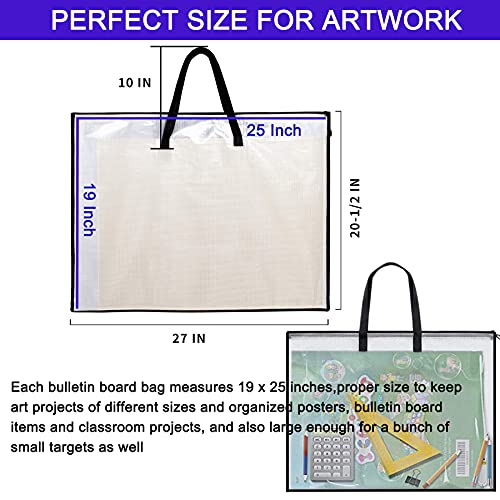 DPEI XUAN 3 Pieces Art Portfolio Bag Poster Storage Bag, with Zipper and Handle Posters Organizer Transparent White Bag for Large Posters, Poster Board, Painting, Bulletin Boards (19 x 25 inch )