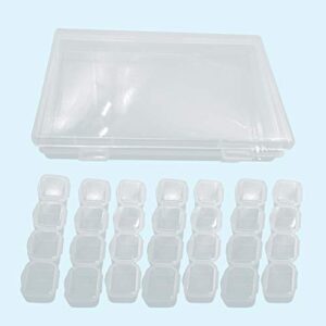 NAHAO Plastic Jewelry Organizer Container Storage Box Single Mini Plastic Storage Box 28 Grids for Beads, Jewelry, Tools, Pill and Fishing Lures (Clear Plastic - 2 Pack)