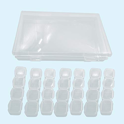 NAHAO Plastic Jewelry Organizer Container Storage Box Single Mini Plastic Storage Box 28 Grids for Beads, Jewelry, Tools, Pill and Fishing Lures (Clear Plastic - 2 Pack)