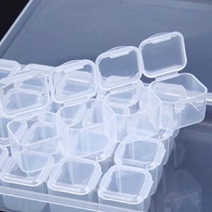 NAHAO Plastic Jewelry Organizer Container Storage Box Single Mini Plastic Storage Box 28 Grids for Beads, Jewelry, Tools, Pill and Fishing Lures (Clear Plastic - 2 Pack)