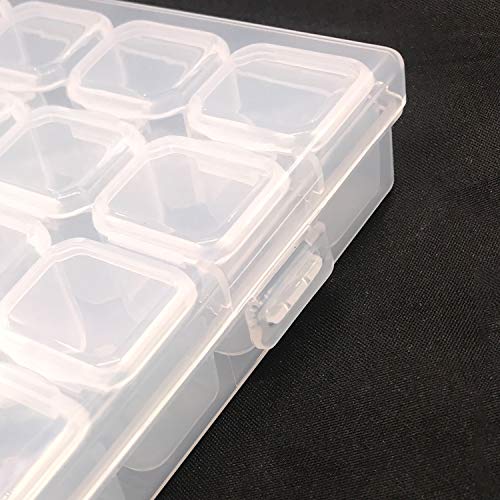 NAHAO Plastic Jewelry Organizer Container Storage Box Single Mini Plastic Storage Box 28 Grids for Beads, Jewelry, Tools, Pill and Fishing Lures (Clear Plastic - 2 Pack)