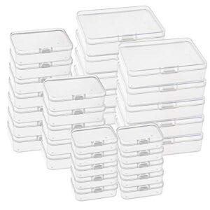 kingrol 32 pack mini clear plastic storage containers with lids, 3 size empty hinged boxes for beads, jewelry, tools, craft supplies