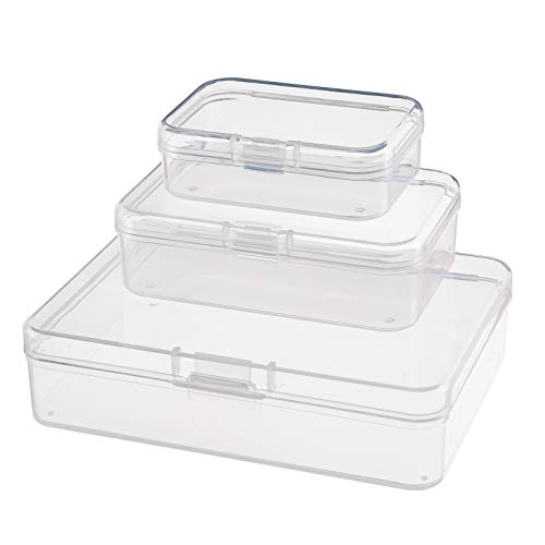 Kingrol 32 Pack Mini Clear Plastic Storage Containers with Lids, 3 Size Empty Hinged Boxes for Beads, Jewelry, Tools, Craft Supplies