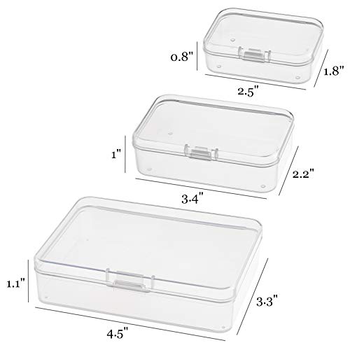 Kingrol 32 Pack Mini Clear Plastic Storage Containers with Lids, 3 Size Empty Hinged Boxes for Beads, Jewelry, Tools, Craft Supplies