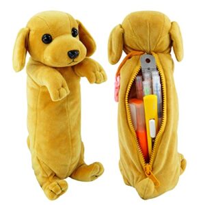 bb fun house pencil case for boy, 3d dog kids pencil pouch plush dog toy medium animal stuffed storage pen bag for school supplies, golden retriever