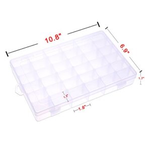 D-buy 36 Grids Clear Plastic Jewelry Box Organizer Storage Container with Adjustable Dividers 10.8 x 6.9 x 1.7 inch(Clear Color, 1 Pack, 36 Grids)