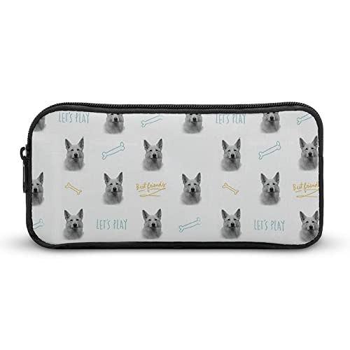 German Shepherd White Pencil Case Pencil Pouch Coin Pouch Cosmetic Bag Office Stationery Organizer