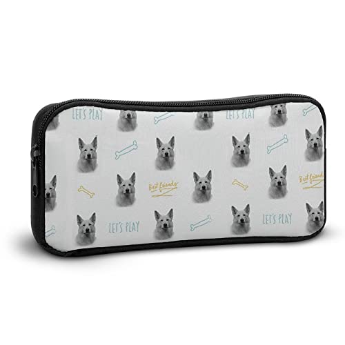 German Shepherd White Pencil Case Pencil Pouch Coin Pouch Cosmetic Bag Office Stationery Organizer