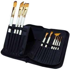 dugato paint brush holder & organizer, premium black canvas bag, case brush for 15 pcs oil, acrylic, watercolor paintbrushes, artist brush carrying case /w pop-up flaps (brush not included)