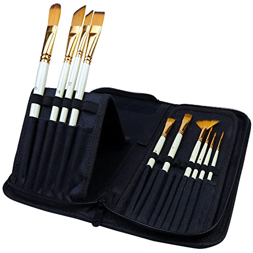 DUGATO Paint Brush Holder & Organizer, Premium Black Canvas Bag, Case Brush For 15 Pcs Oil, Acrylic, Watercolor Paintbrushes, Artist Brush Carrying Case /w Pop-Up Flaps (Brush Not Included)