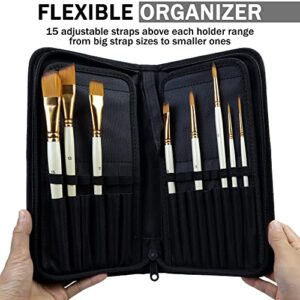 DUGATO Paint Brush Holder & Organizer, Premium Black Canvas Bag, Case Brush For 15 Pcs Oil, Acrylic, Watercolor Paintbrushes, Artist Brush Carrying Case /w Pop-Up Flaps (Brush Not Included)