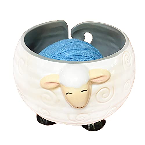 Weabetfu Sheep Ceramic Yarn Bowl Knitting Yarn Ball Holder Handmade Craft Knitting Bowl Storge Crocheting Accessories and Supplies Organizer,Perfect for Mother's Day and Christmas Day