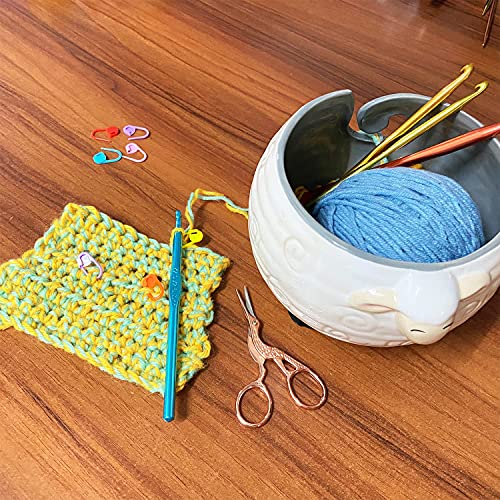 Weabetfu Sheep Ceramic Yarn Bowl Knitting Yarn Ball Holder Handmade Craft Knitting Bowl Storge Crocheting Accessories and Supplies Organizer,Perfect for Mother's Day and Christmas Day