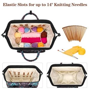 LoDrid Knitting Bag Backpack with Three Oversized Grommets, Travel Yarn Bag with Steel Frame Top, Crochet Organizer for Crochet Hooks, Knitting Needles, and Other Accessories, Totem, Bag Only