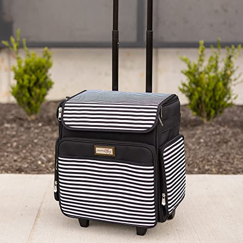 Everything Mary Rolling Craft Bag, Black & White Stripe - Papercraft Tote with Wheels for Scrapbook & Art Storage - Organizer Case for IRIS Boxes, Supplies, and Accessories - for Teachers & Medical