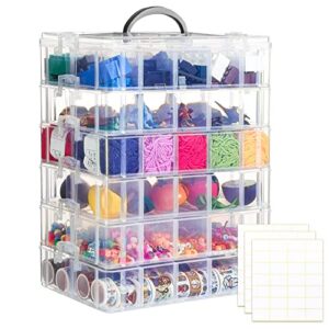 quefe 6-tier stackable storage container box with 60 compartments, plastic organizer box for organizing washi tape, embroidery accessories, threads bobbins, kids toy, beauty supplies