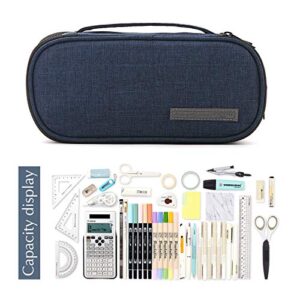 CICIMELON Pencil Case Big Capacity Handheld 3 Compartments Pencil Pouch Portable Large Storage Canvas Pen Bag for Boys Girls Adults Students Business Office(Dark Blue)