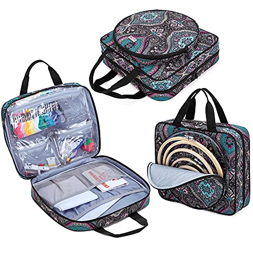 LoDrid Embroidery Project Bag, Square Embroidery Supplies Storage Tote Bag, Portable Craft Carry Case for Embroidery Kits and Cross Stitch Kits Tools, Multiple Pockets, Totem, Bag Only