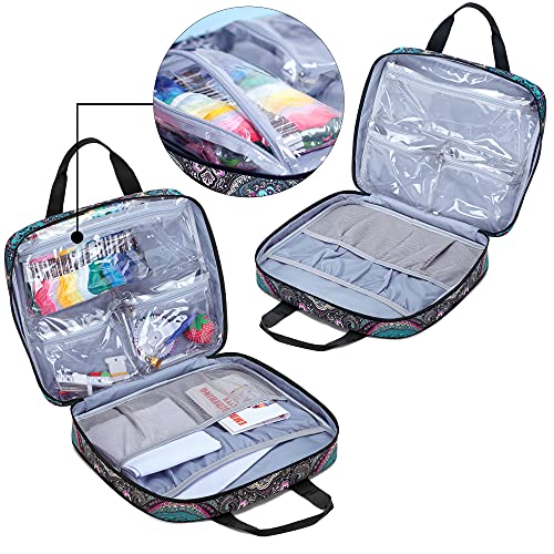 LoDrid Embroidery Project Bag, Square Embroidery Supplies Storage Tote Bag, Portable Craft Carry Case for Embroidery Kits and Cross Stitch Kits Tools, Multiple Pockets, Totem, Bag Only