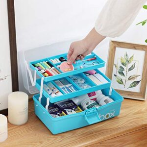 Sunxenze 12'' Three-Layer Clear Plastic Storage Box/Tool Box/Sewing Box Organizer, Multipurpose Organizer and Portable Handled Storage Case for Art Craft and Cosmetic (Light Blue)