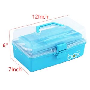 Sunxenze 12'' Three-Layer Clear Plastic Storage Box/Tool Box/Sewing Box Organizer, Multipurpose Organizer and Portable Handled Storage Case for Art Craft and Cosmetic (Light Blue)