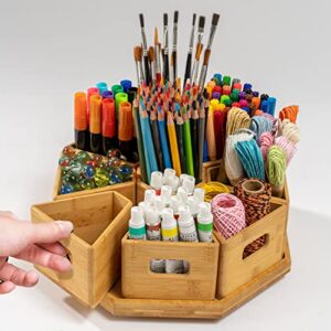 teyga craftly bamboo art supply organizer – indestructible marker organizer and craft storage for fun family memories – art storage organizer and marker holder for craft organizers and storage