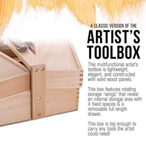 US Art Supply Large Multi-Function Wooden Artist Tool & Brush Storage Box