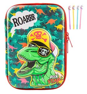 pencil case eva t-rex dinosaur pen pouch holder bag big capacity desk organizer storage marker box stationary double zippers for school office students teen (green)